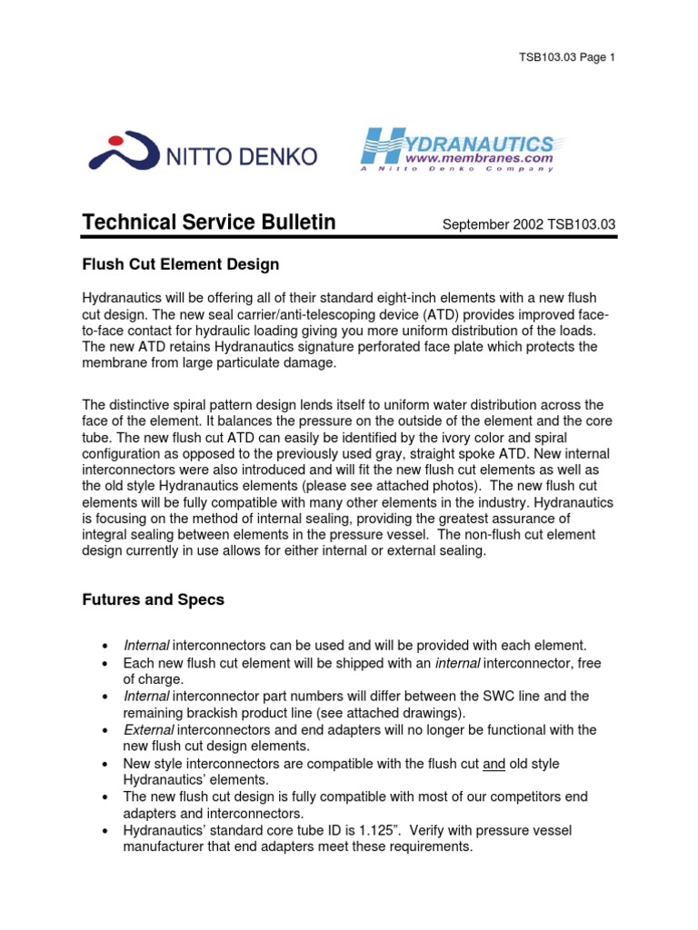 Technical Service Bulletin: Flush Cut Element Design | PDF ...