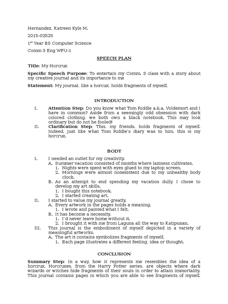 Sample Entertaining Speech Plan | PDF