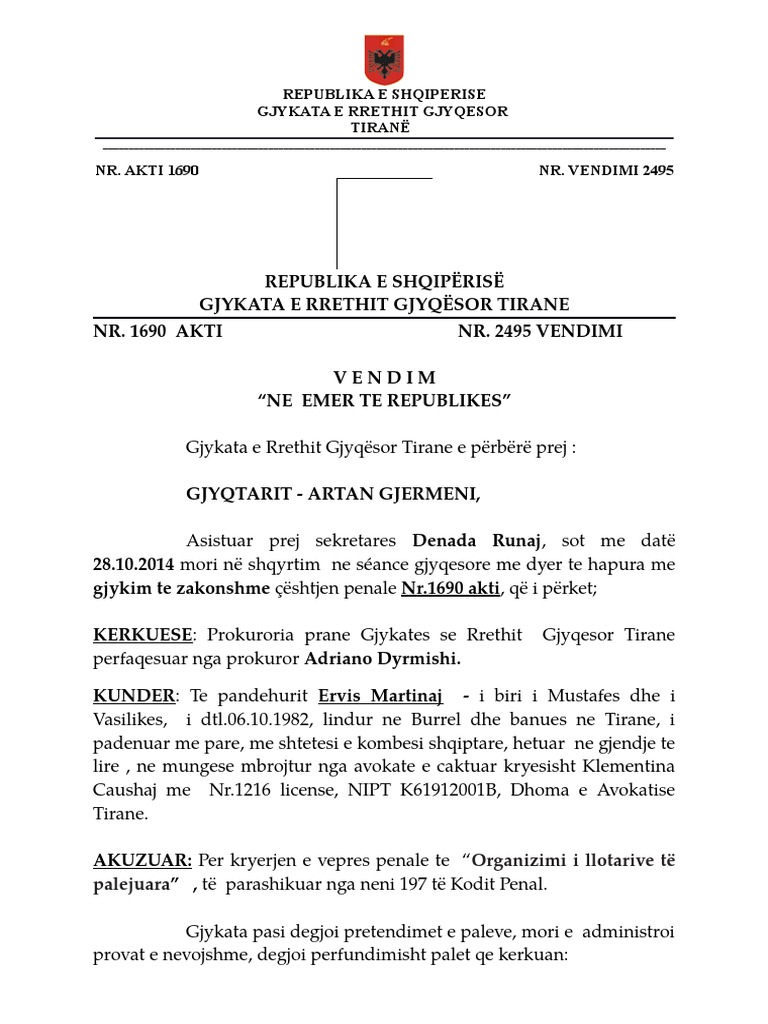 Ervis Martinaj, Vendimi | PDF