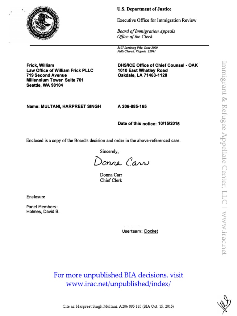 Harpreet Singh Multani, A206 885 165 (BIA Oct. 15, 2015) | PDF | Removal Proceedings ...