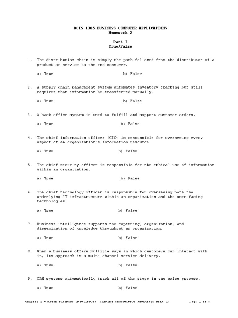 Bcis 1305 Business Computer Applications Homework 2 True/False | PDF ...