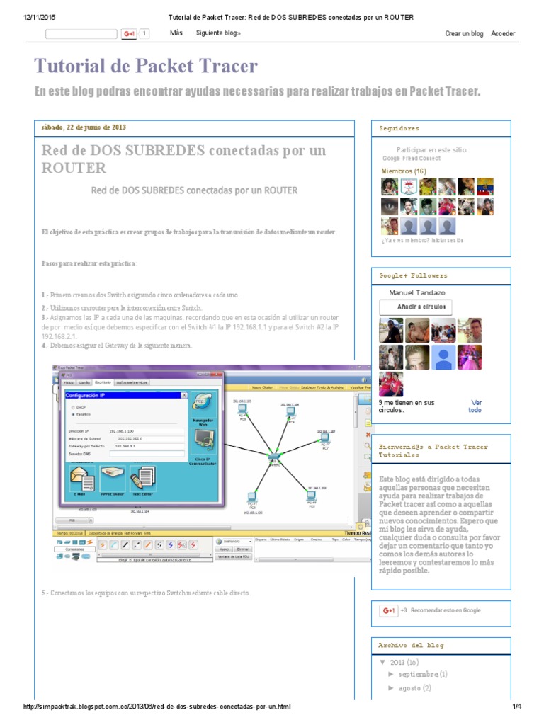 Tutorial de Packet Tracer - Red de DOS SUBREDES Conectadas Por Un ROUTER | Descargar gratis PDF ...