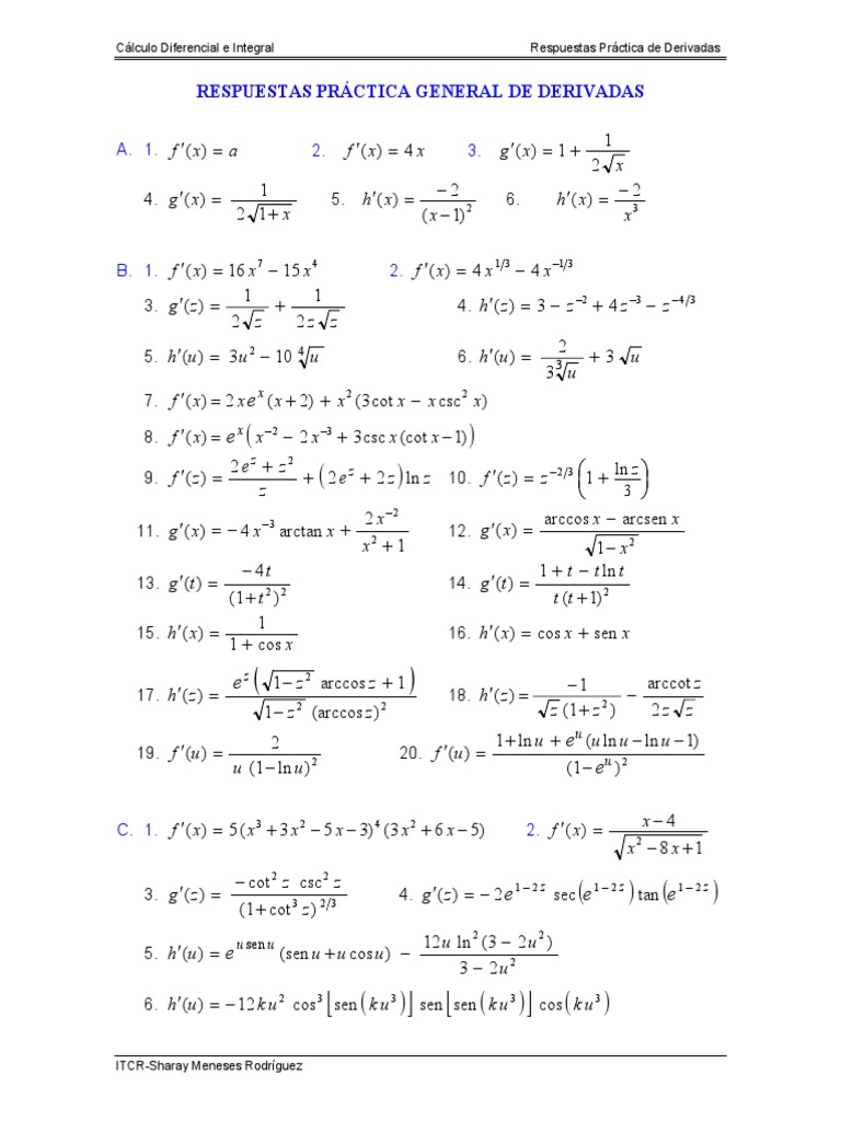 2-1-Respuestas Practica de Derivadas | PDF