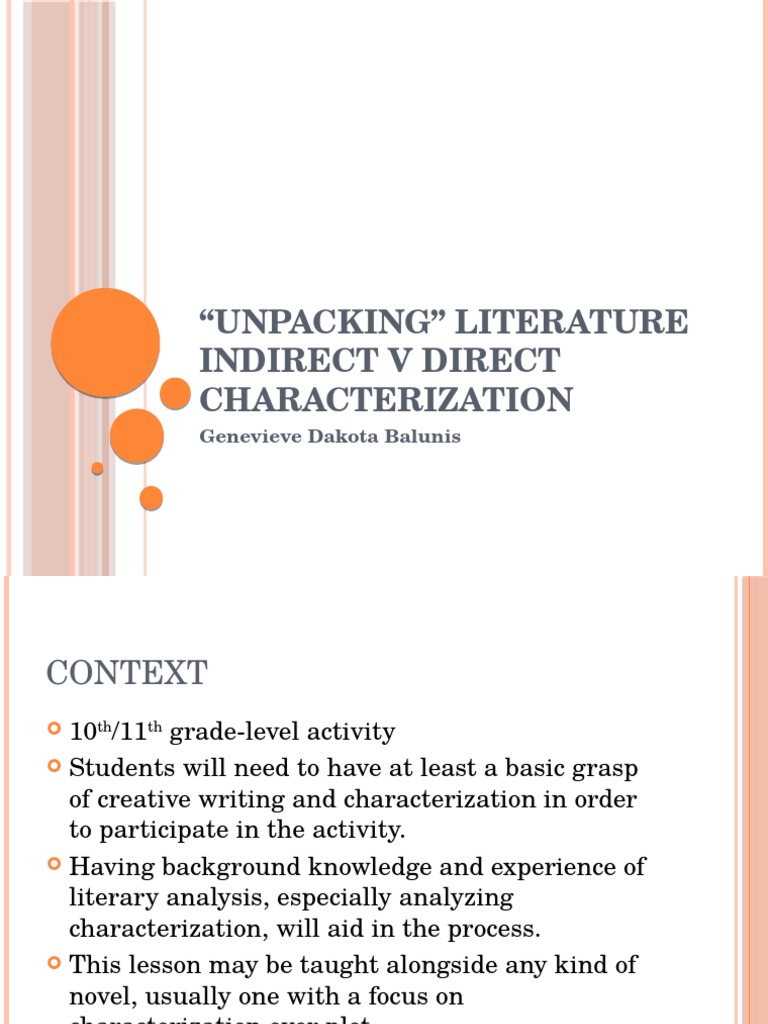 "Unpacking" Literature: Indirect Vs Direct Characterization | PDF ...