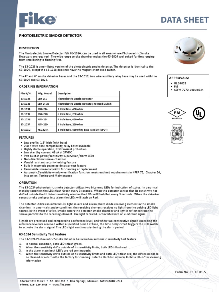 Data Sheet: Photoelectric Smoke Detector | PDF | Detector (Radio ...