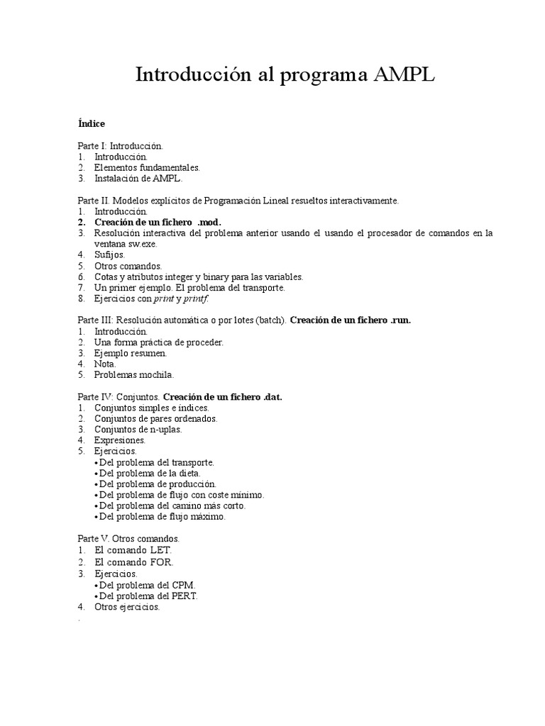 Guía Completa de AMPL para Programación Lineal | PDF | Archivo de computadora | Programación lineal