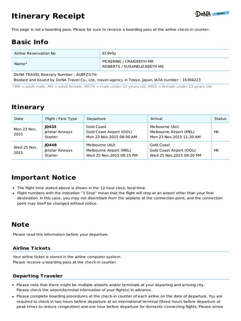Itinerary Receipt: Basic Info | PDF | Travel Visa | Transport