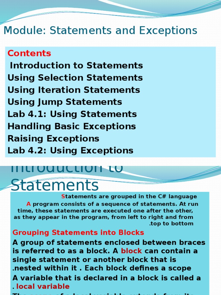 Module: Statements and Exceptions | PDF | Control Flow | Scope (Computer Science)
