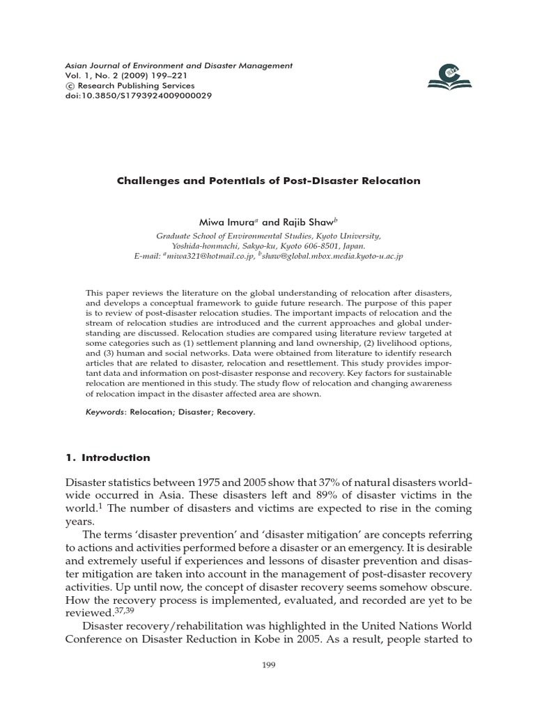 Challenges and Potentials of Post-Disaster Relocation | PDF | Risk ...