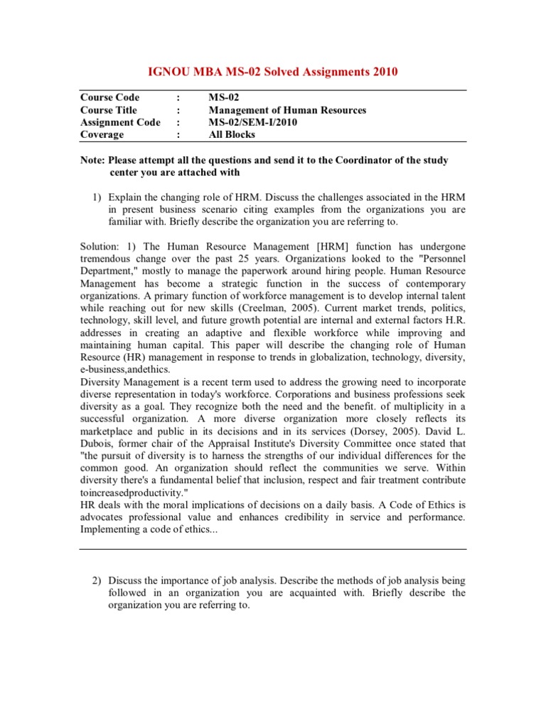 Ignou Mba Ms 02 Solved Assignments 2010 Pdf Performance Appraisal