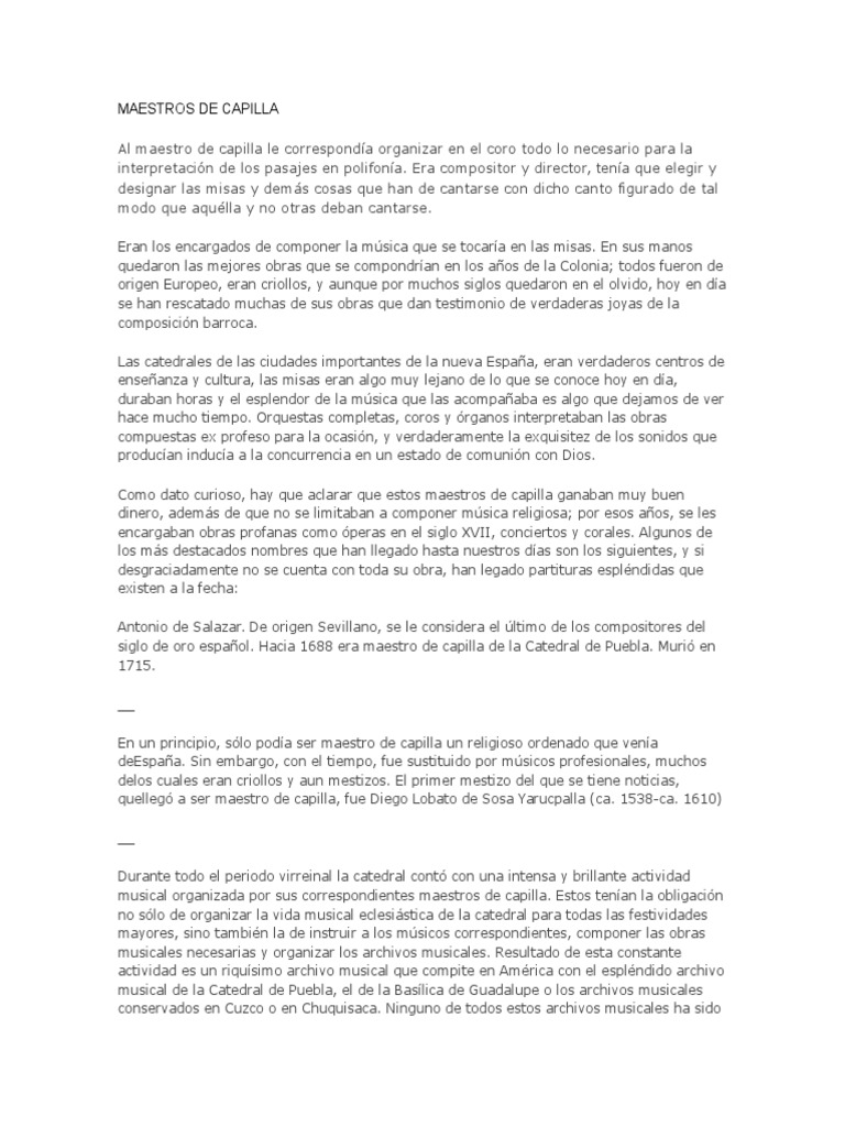 Maestros de Capilla | PDF | Composiciones Musicales | Religión y creencia