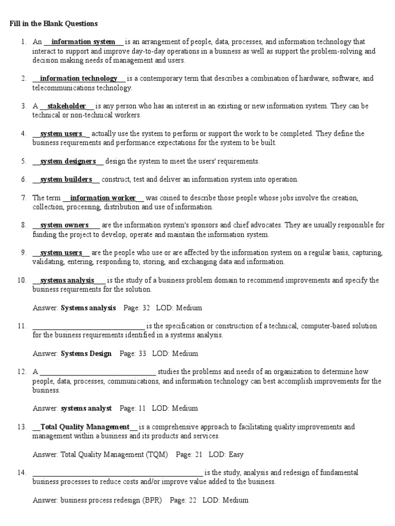 Fill in The Blank Questions | PDF | Software Development Process ...
