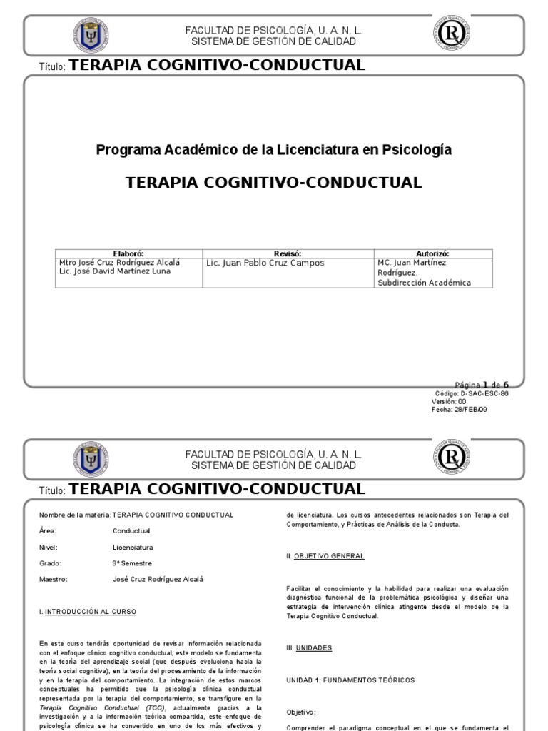 Terapia Cognitivo-Conductual: Programa Académico de la Licenciatura en ...