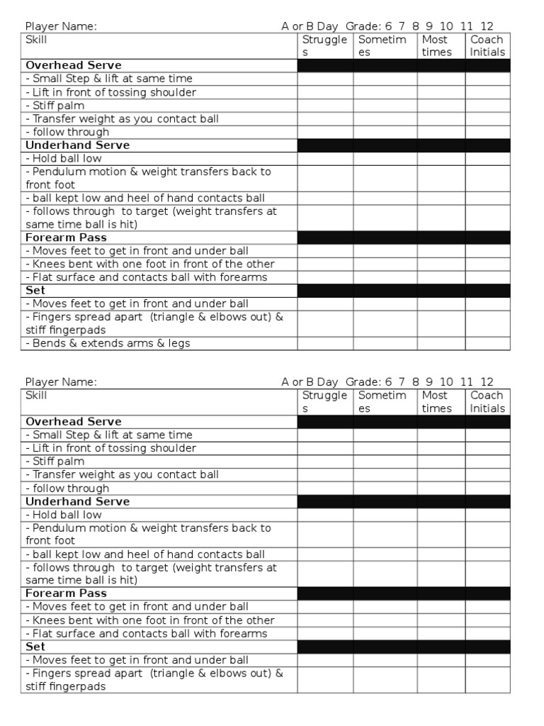 Rubric Volleyball Skills | PDF | Career & Growth | Sports & Recreation