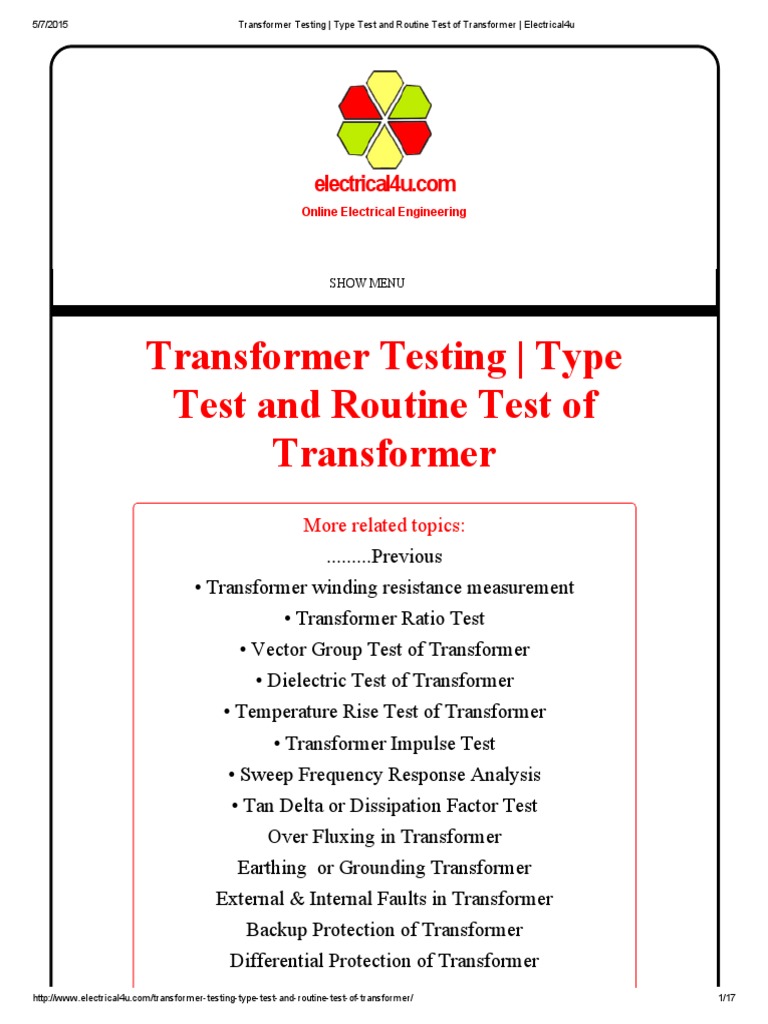 Transformer Testing - Type Test and Routine Test of Transformer ...