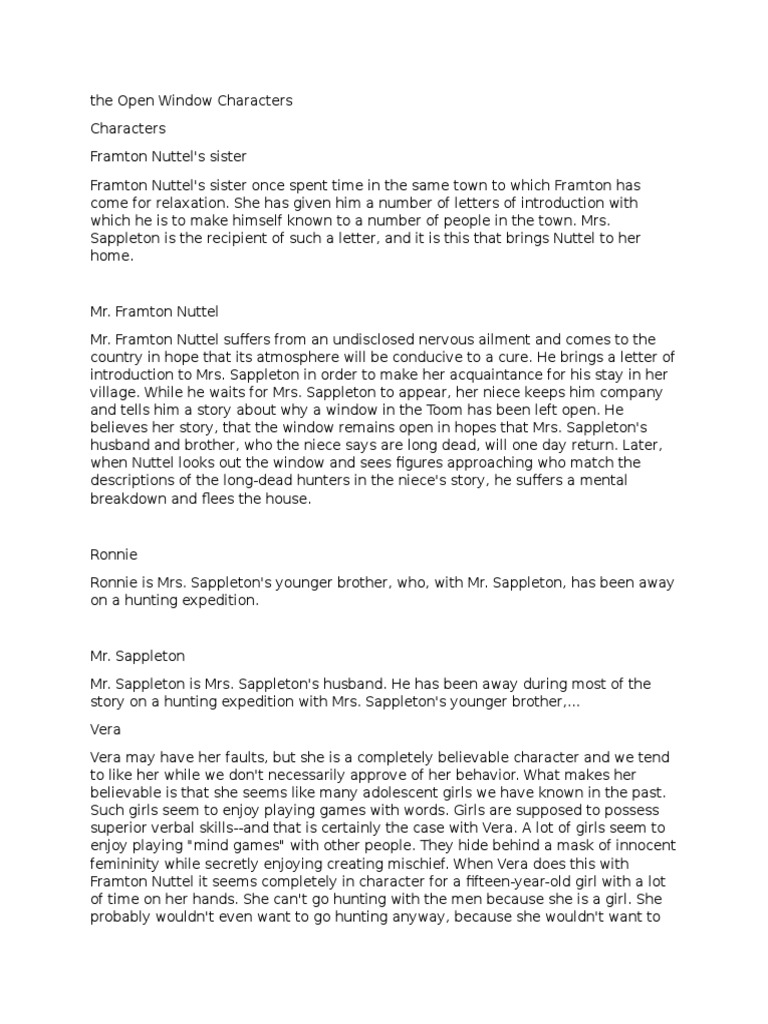 The Open Window Characters | PDF | Saki | Narration