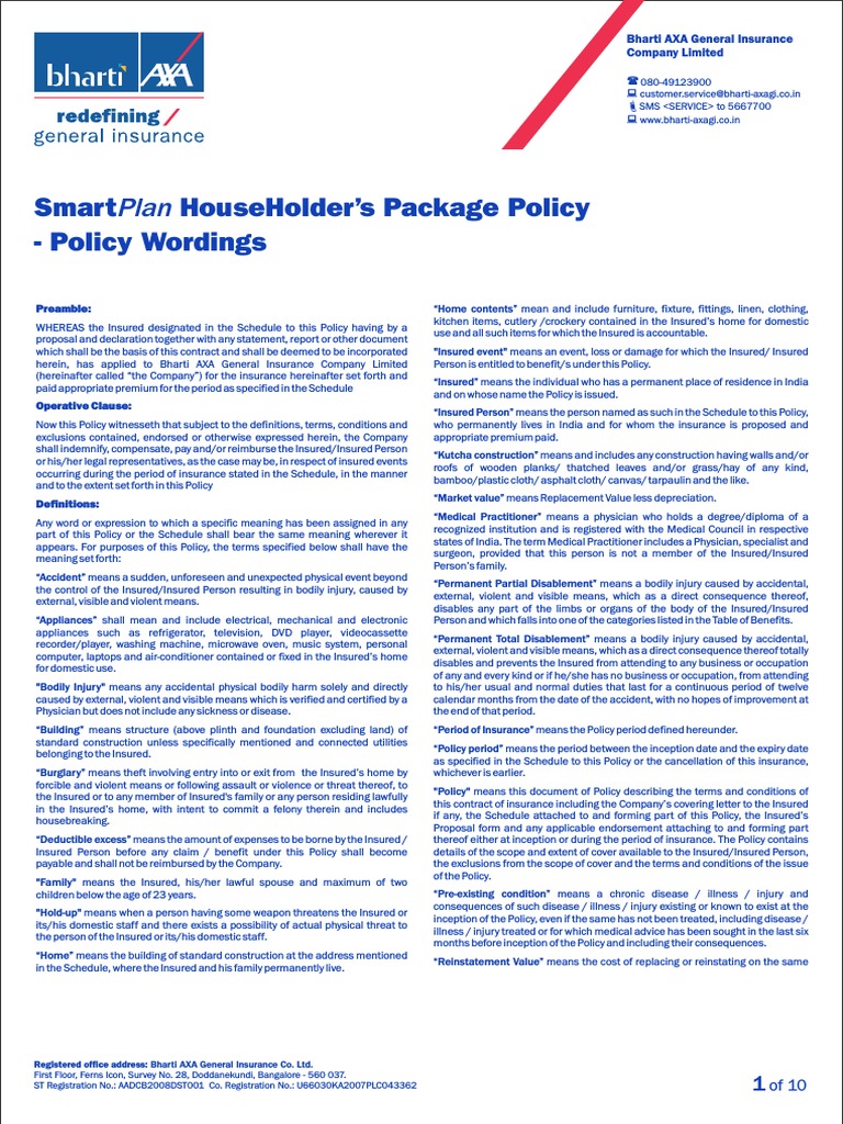 Home Policy Wordings | PDF | Indemnity | Insurance