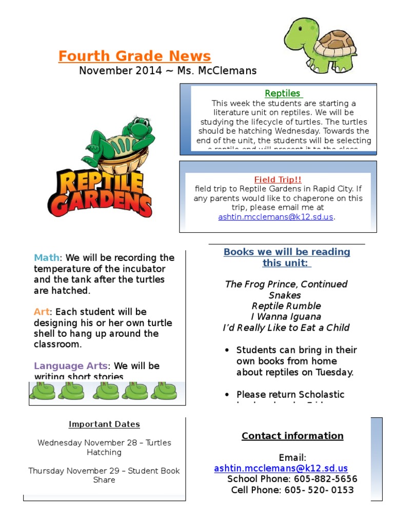 Fourth Grade Newsletter | PDF