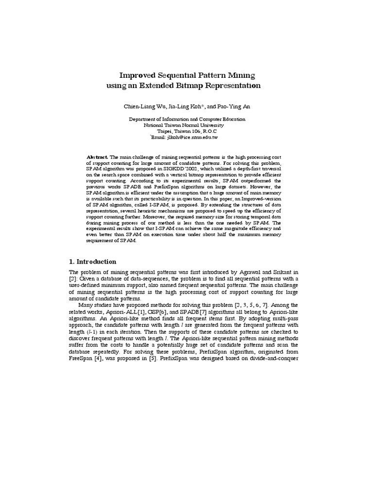Improved Sequential Pattern Mining Using An Extended Bitmap Representation | Download Free PDF ...