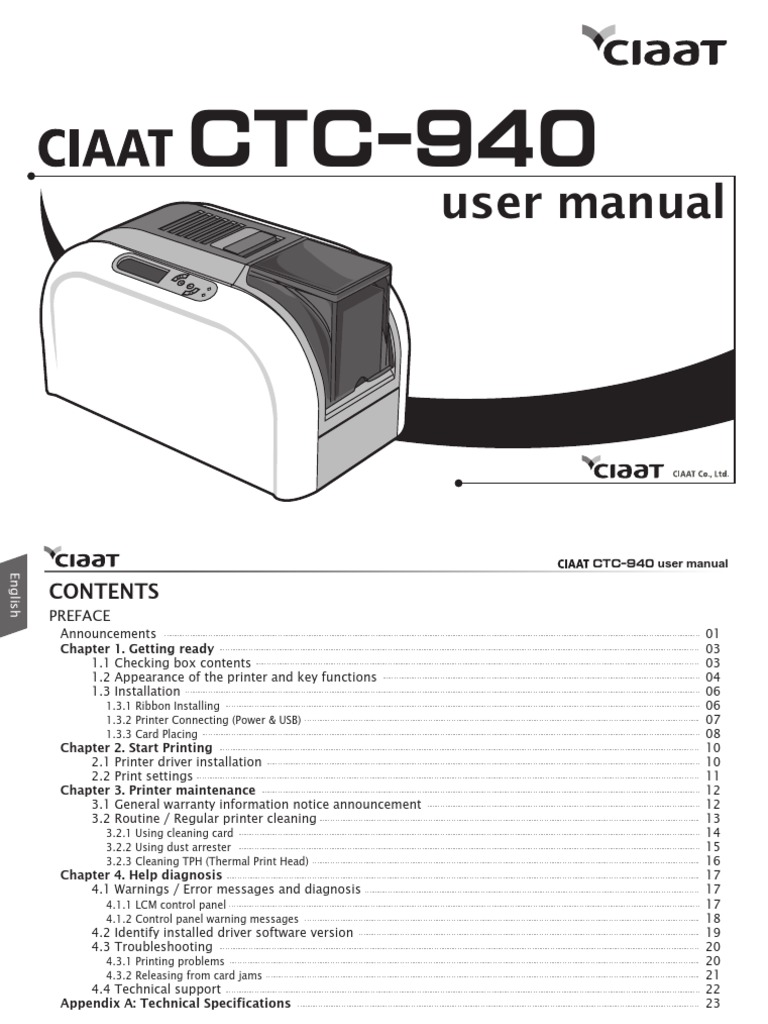 Ciaat CTC-940 User Manual | PDF | Printer (Computing) | Electrical Connector