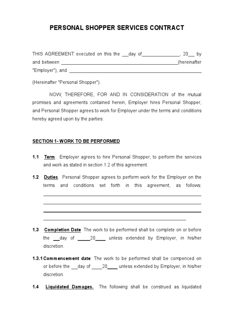 Personal Shopper Contract | Damages | Law Of Agency