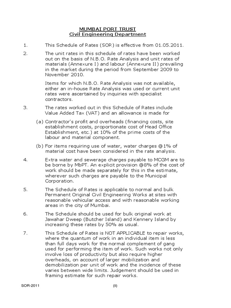 MCGM Civil SOR Rate Analysis 2011 | PDF | Deep Foundation | Concrete