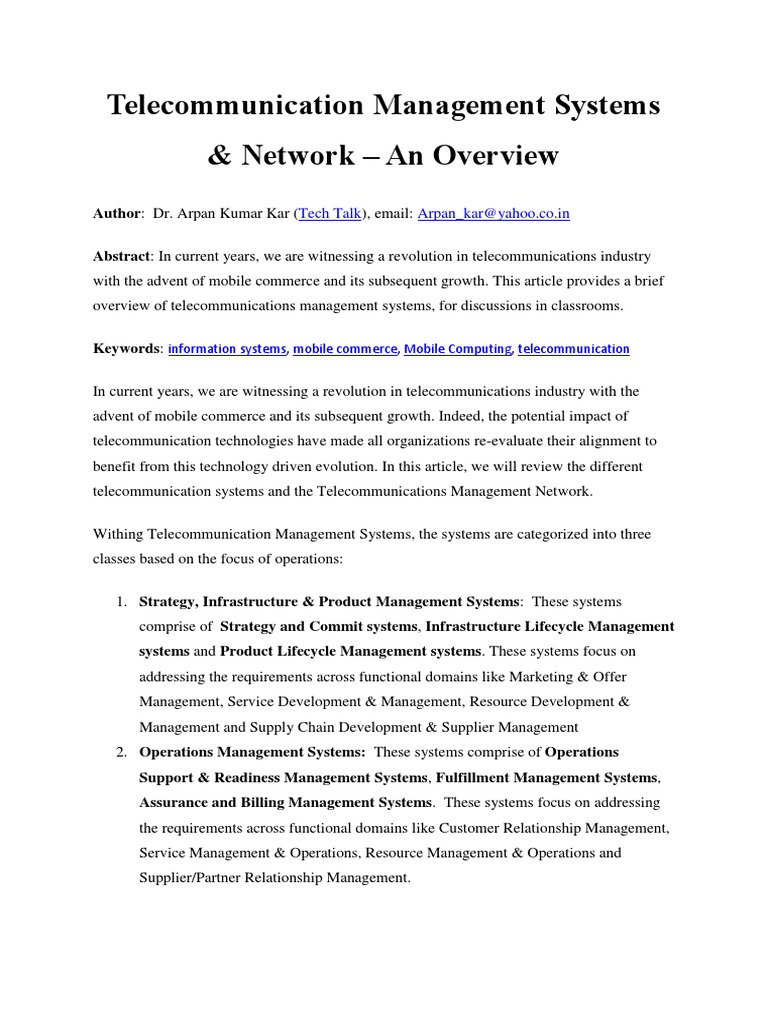 Overview of Telecom Management Systems | PDF | Provisioning | Computer ...