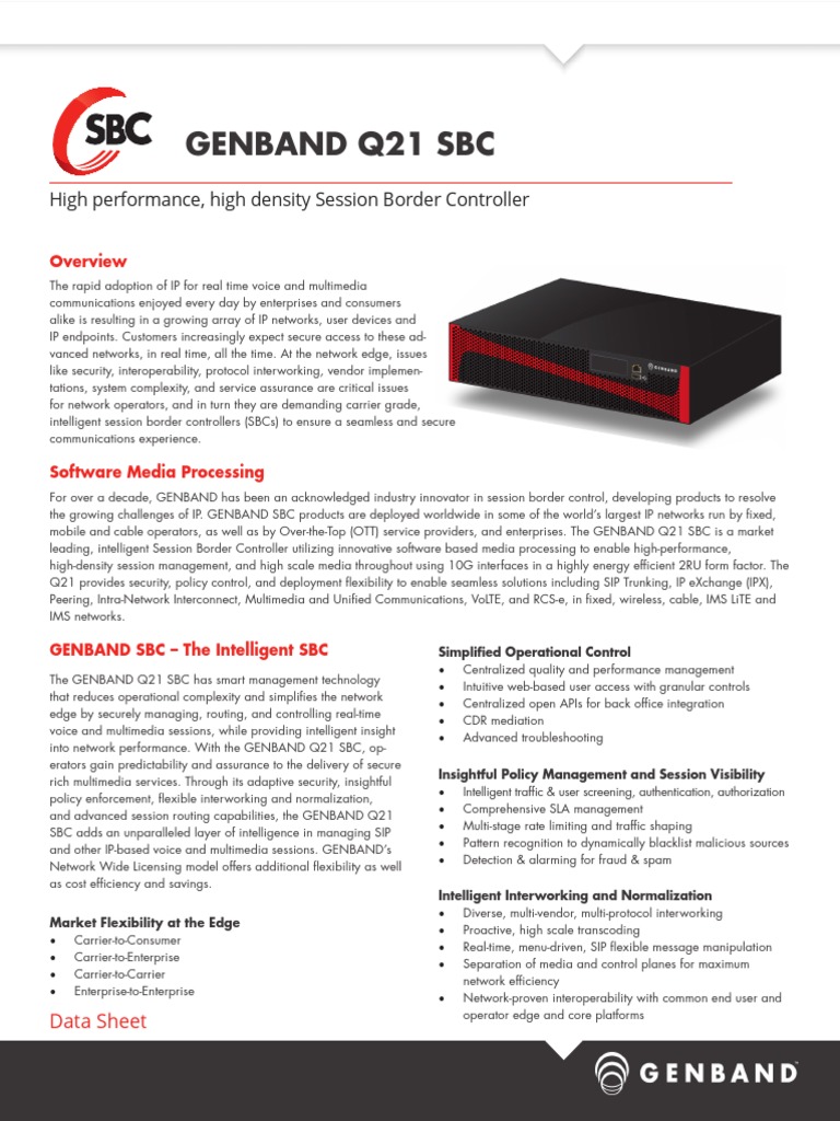 Genband Q21 SBC: High Performance, High Density Session Border Controller | PDF | Session ...
