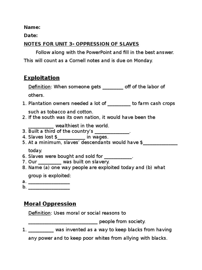 Slavery Powerpoint Guided Notes | PDF | Unfree Labour | Slavery