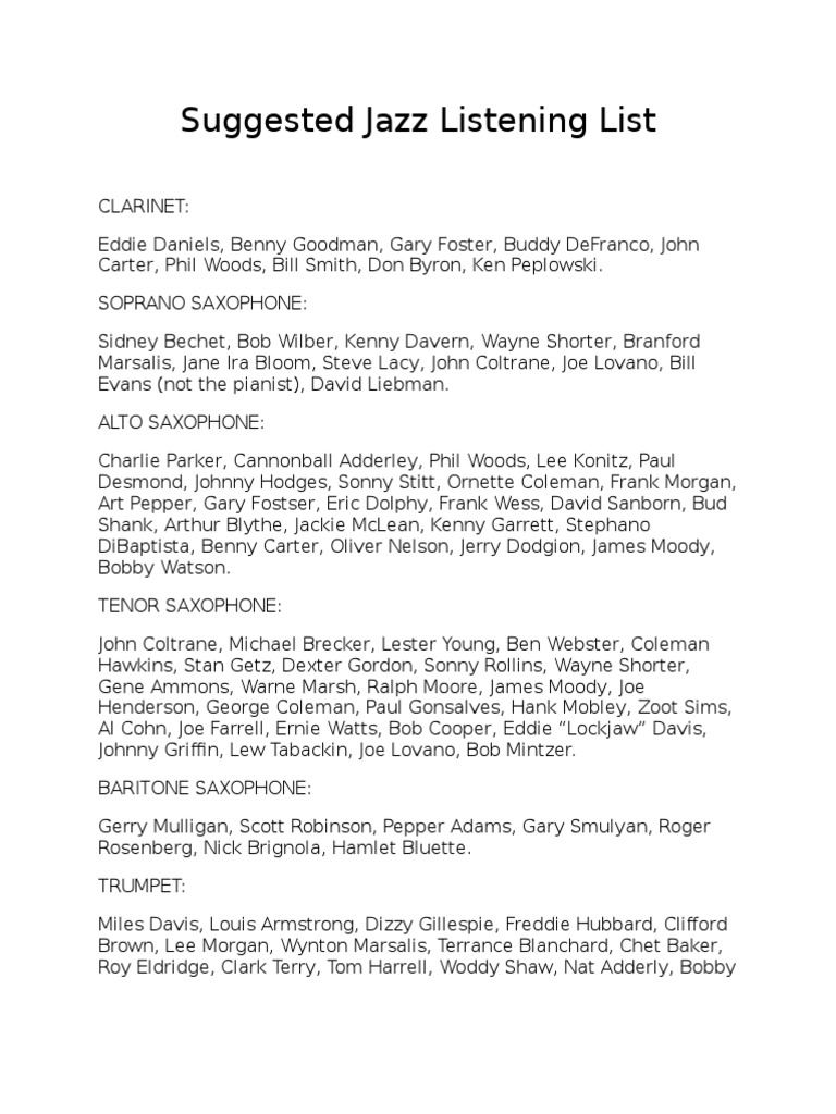 Essential Jazz Artists by Instrument | PDF