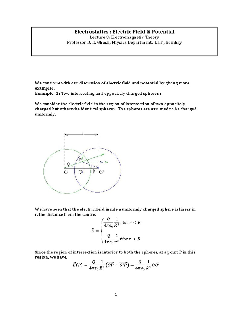 Electrostatics: Electric Field & Potential | PDF | Electric Field ...