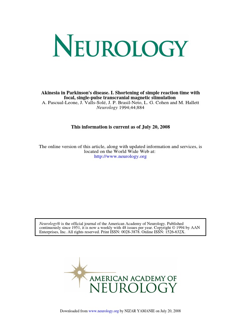 Akinesia in Parkinsons Disease 1 Shortening of Simple Reaction Time W ...