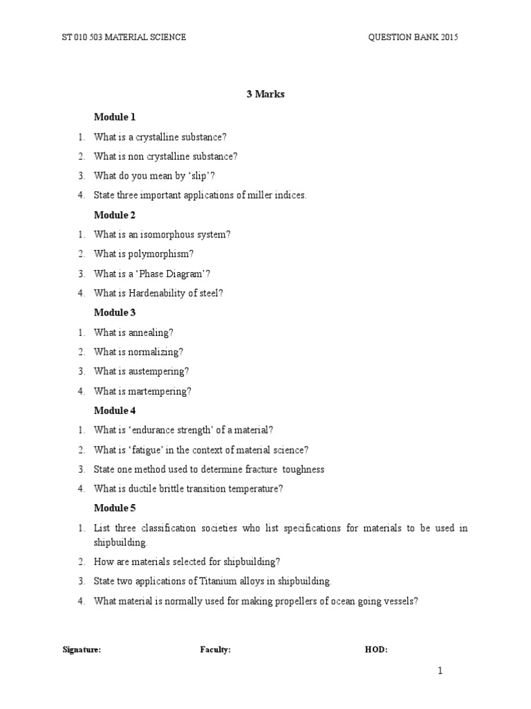 Material Science Question Bank | PDF | Crystal Structure | Steel