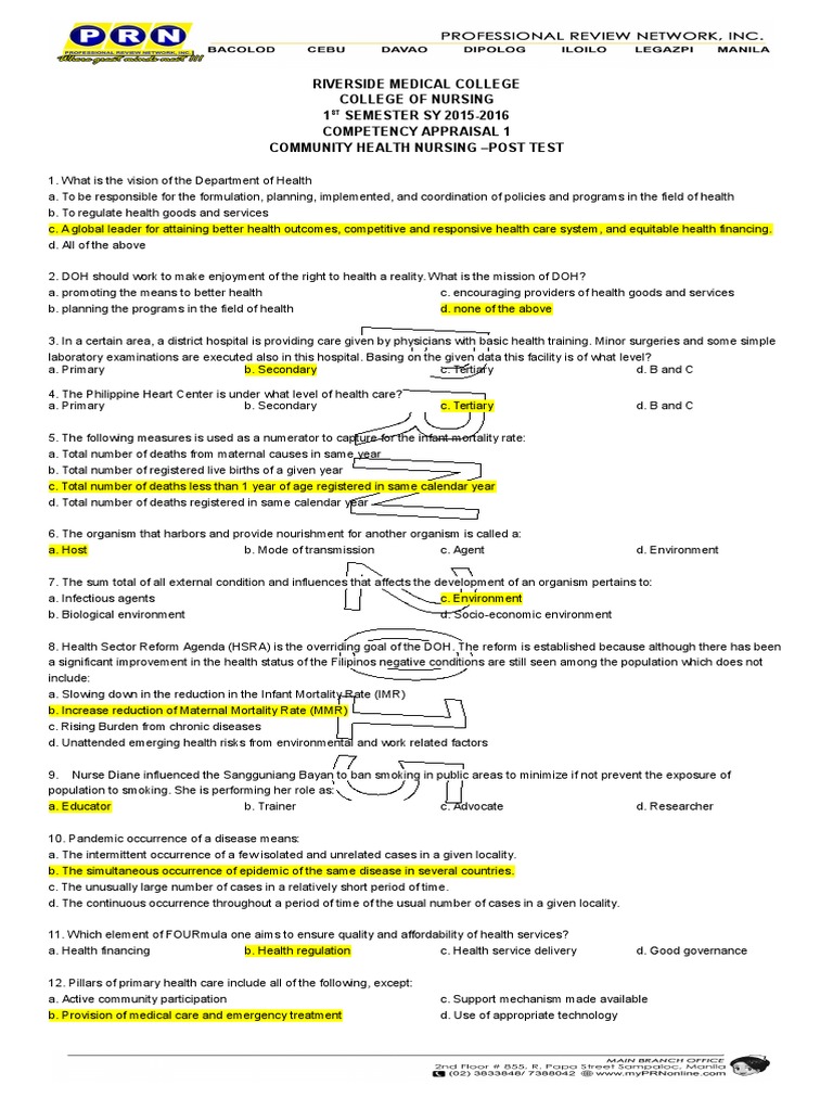 CHN Post Test for Nursing Competency | PDF | Infant Mortality | Health Care