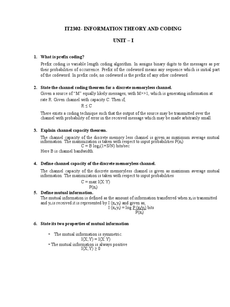Information Theory and Coding | PDF | Data Compression | Code