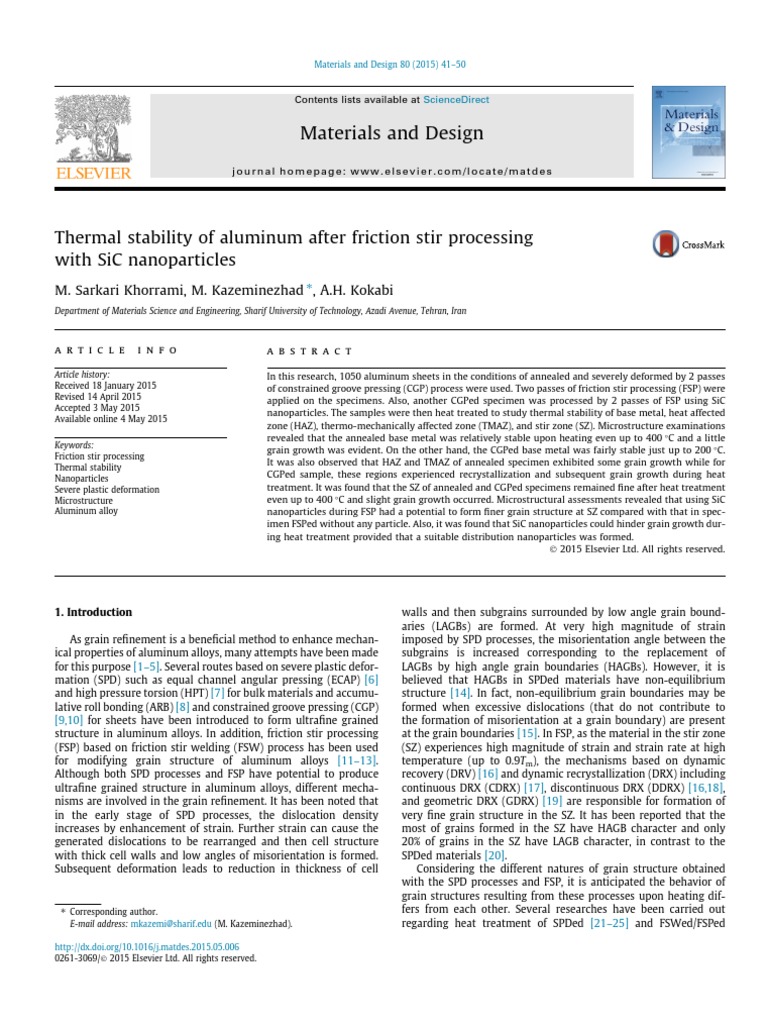 Thermal Stability of Aluminum Afterfriction Stir Processing With Sic ...