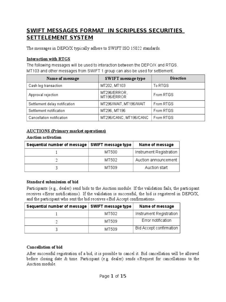 SWIFT Message Types for Securities Settlements | PDF | Repurchase ...