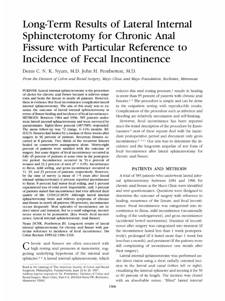 Lateral Internal Sphincterotomy Outcomes | PDF | Digestive Diseases ...
