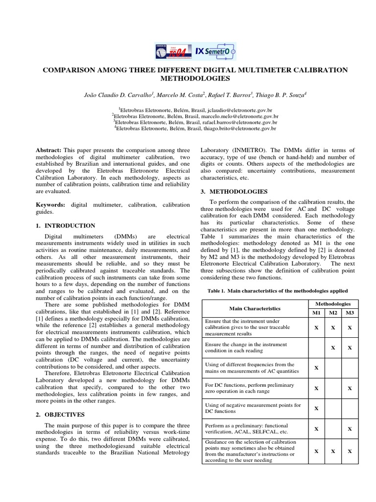 Comparison Among Three Different Digital Multimeter Calibration | PDF ...