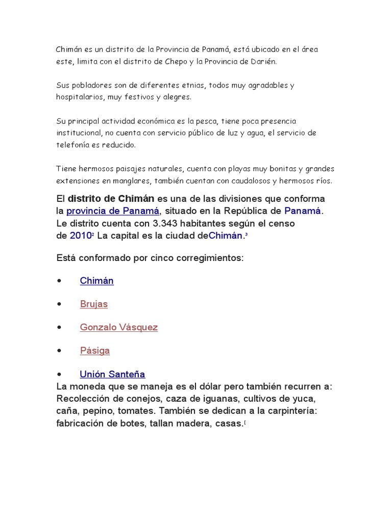 Un vistazo a la vida en el distrito de Chimán, Panamá | PDF