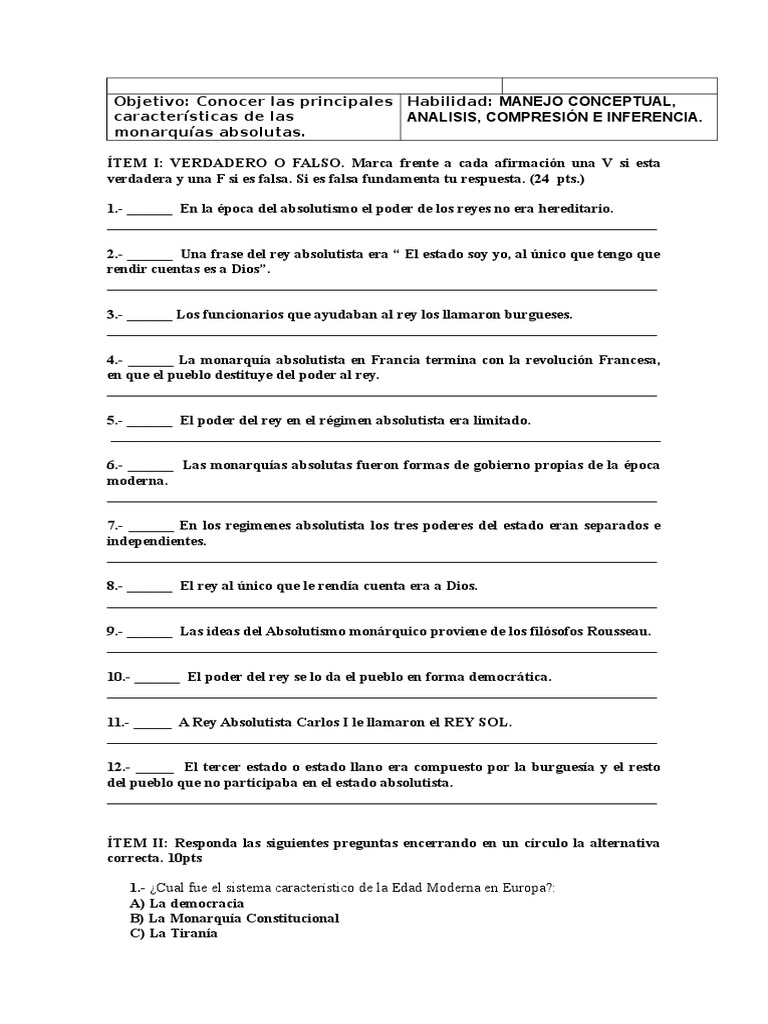 Prueba Del Absolutismo | PDF | Monarquía absoluta | Monarca