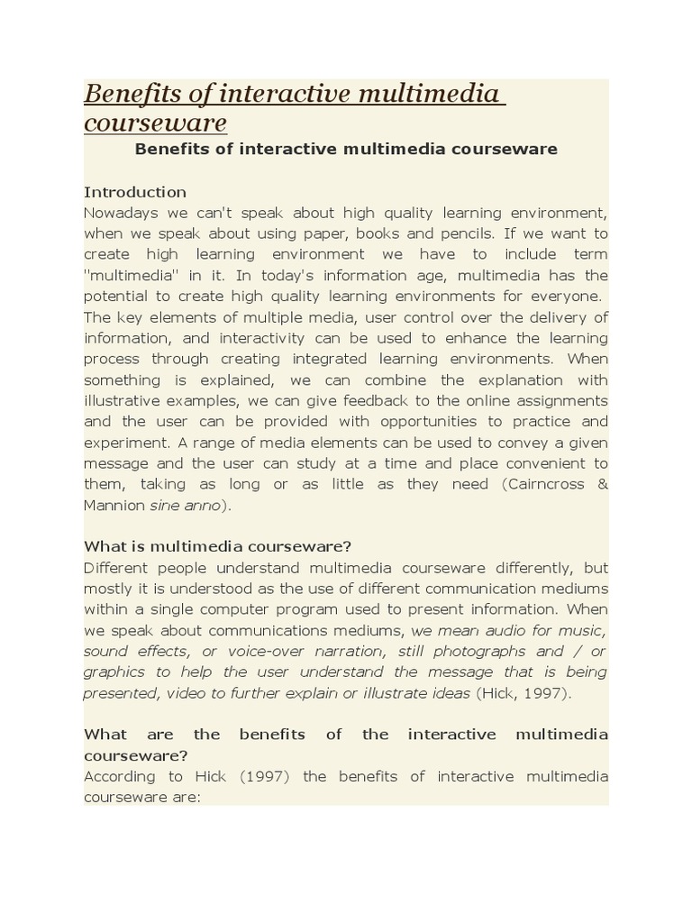 Benefits of Interactive Multimedia Courseware | PDF | Multimedia | Lecture