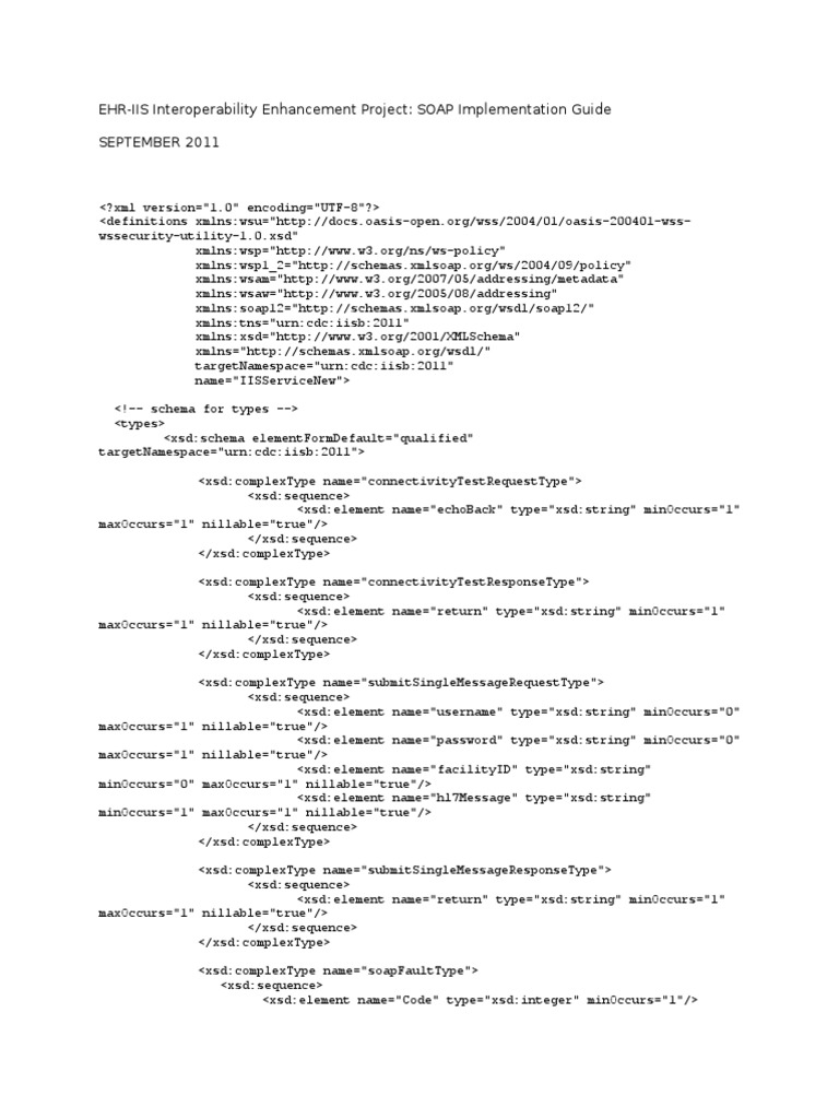 EHR-IIS Interoperability SOAP Guide | PDF | Web Standards | Data Serialization Formats