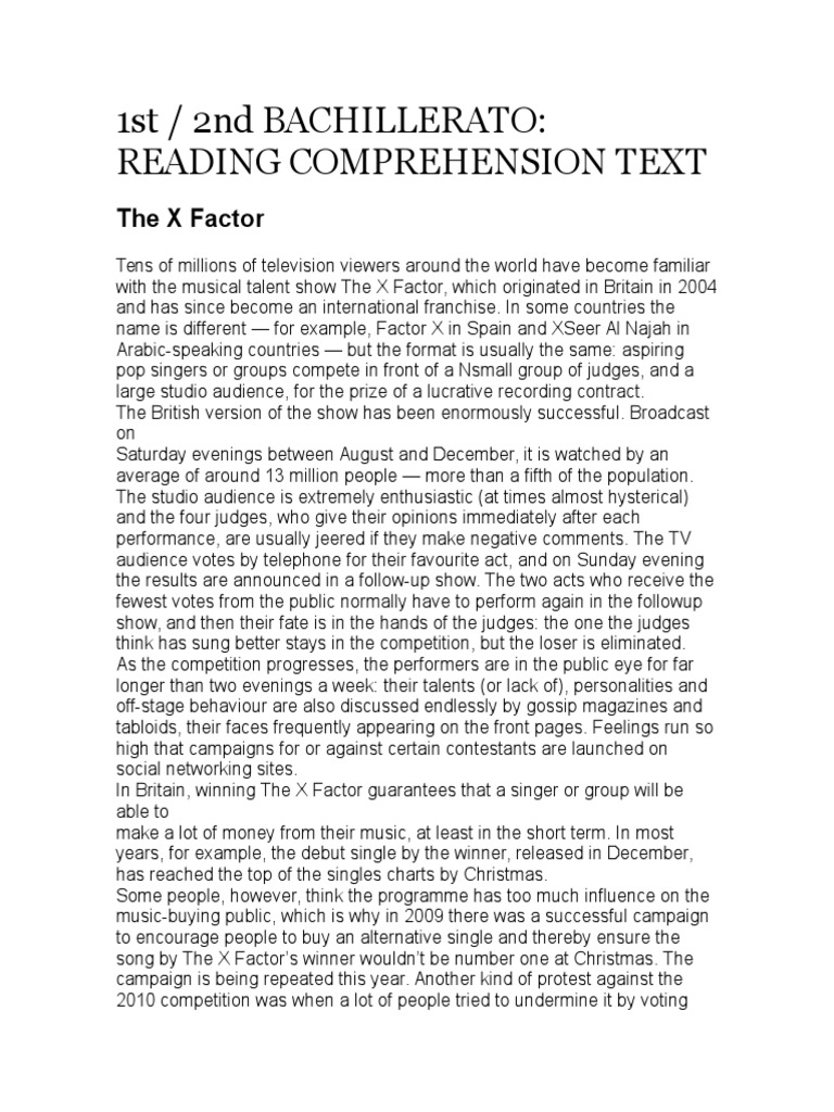 Reading Comprehension Bach | PDF | Television Programs | Entertainment