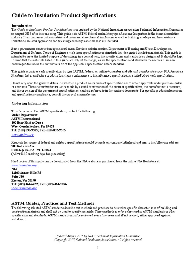 Revised Guide To Insulation Product Specifications - August 2015 | PDF ... Revised Guide To Insulation Product Specifications - August 2015 | PDF ...