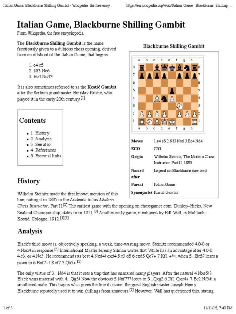 Italian Game, Blackburne Shilling Gambit - Wikipedia, The Free ...