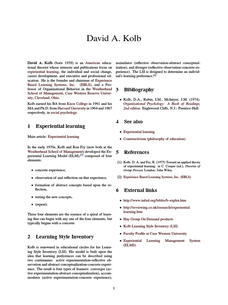 David A. Kolb: Founder of Experiential Learning Theory and Creator of ...