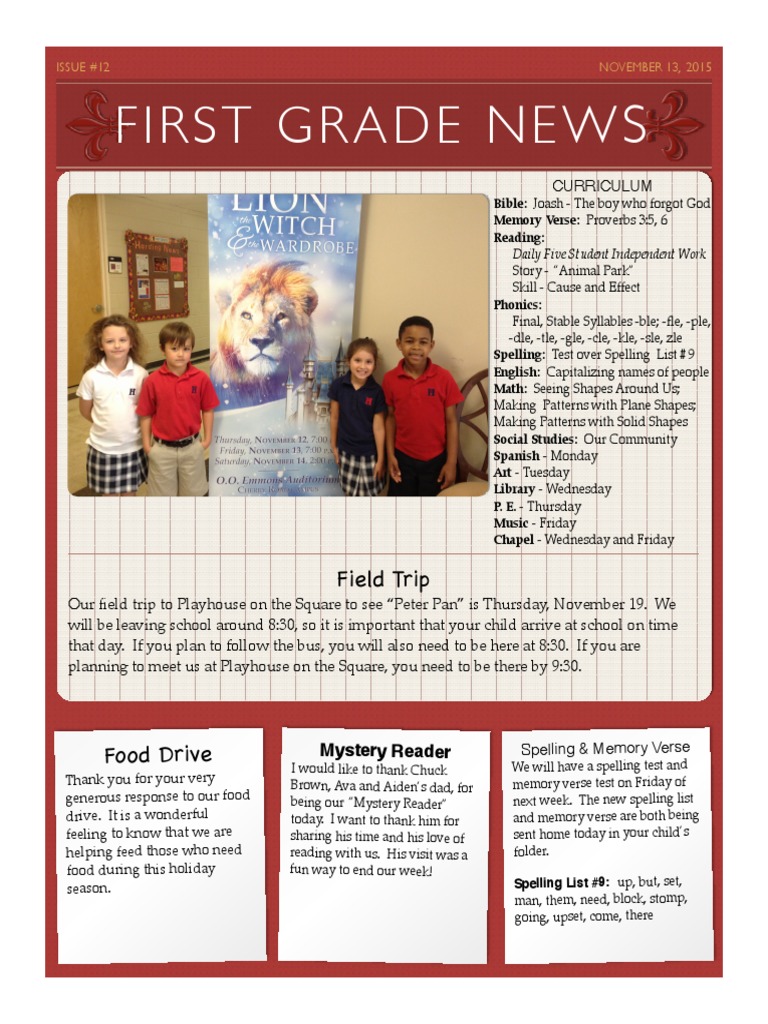 First Grade Weekly Update | PDF