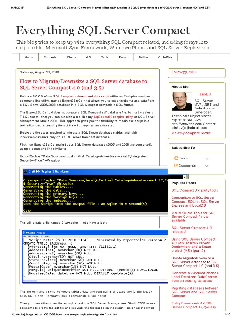How To Migrate Downsize A Sql Server Database To Sql Server Compact 4