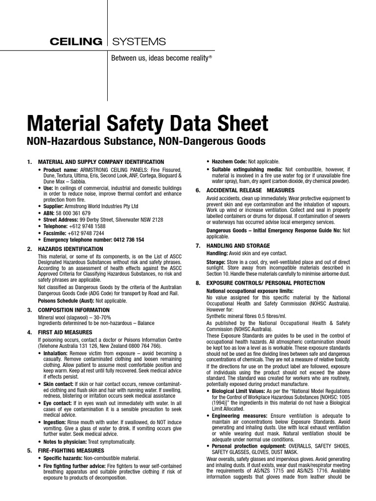 Ceiling Tile Msds | PDF | Dangerous Goods | Toxicity